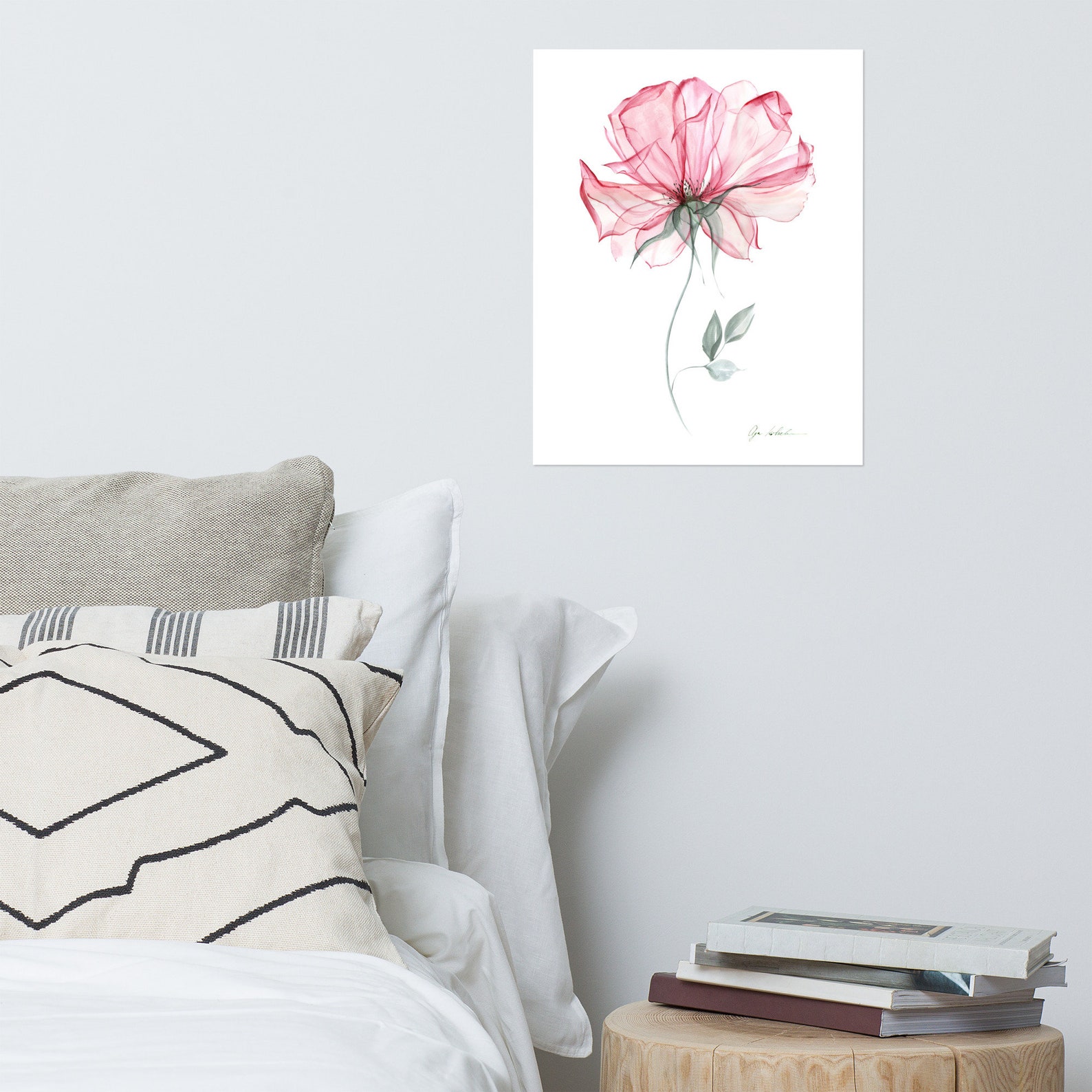 Watercolor Pink Rose Art Print, Botanical Wall Art, Transparent Flower ...