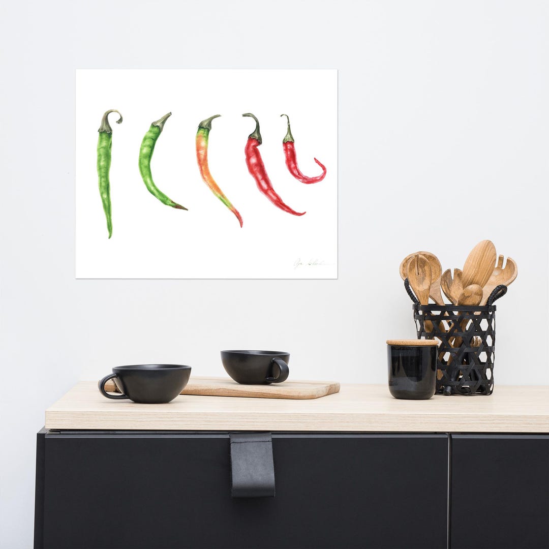 Watercolor Child Paprika Kitchen Poster, Botanical Wall Art, Hand ...
