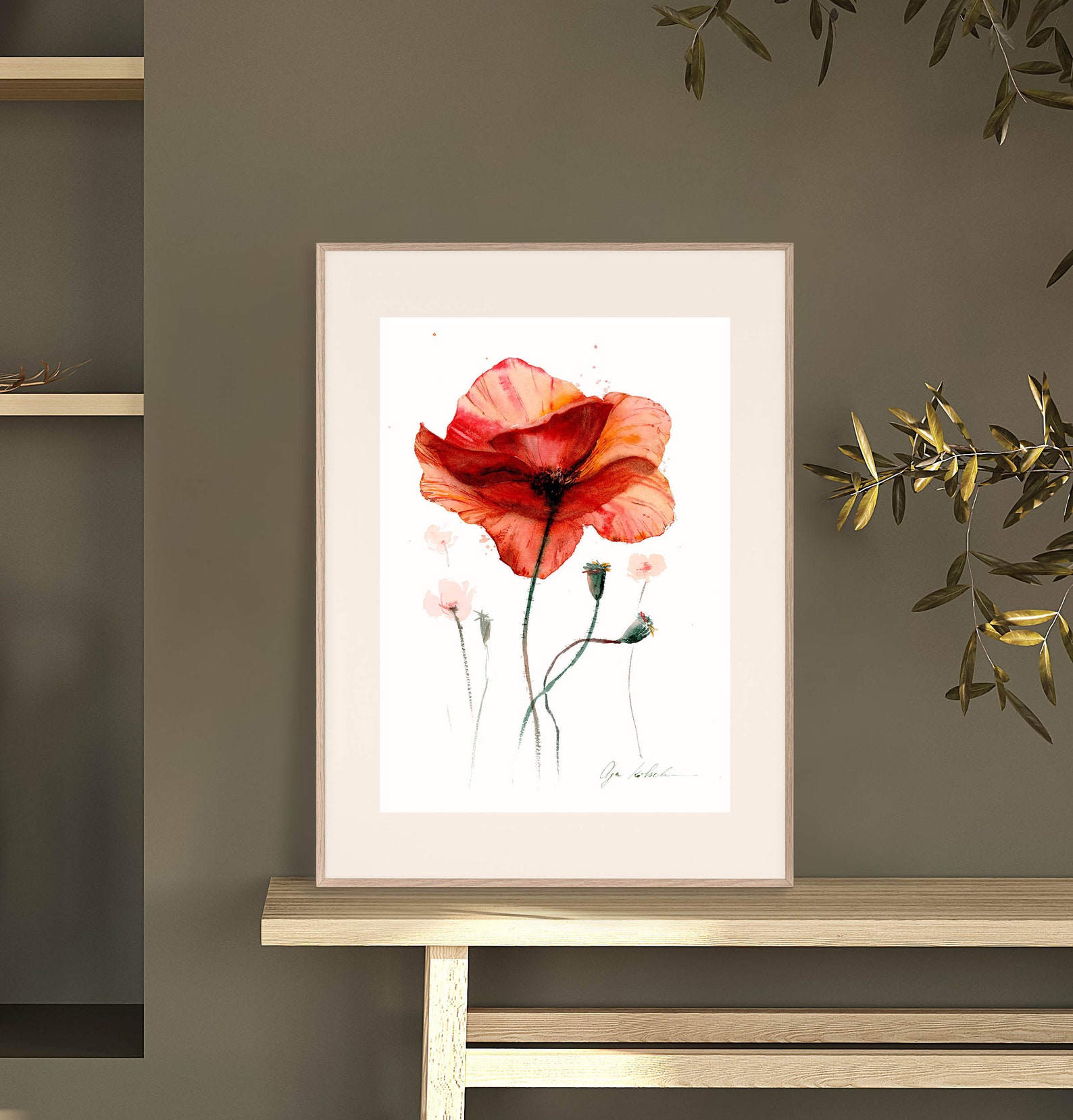 Watercolor Red Poppy Art Print, Impressionist Abstract Wall Art ...