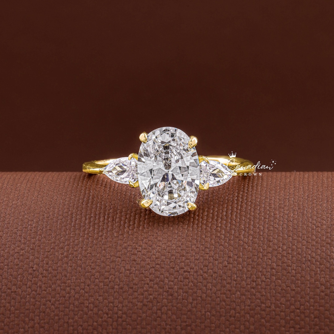 Three Stone Lab Diamond Engagement Ring Oval and Pear Cut Lab Grown ...