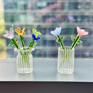 Mini Glass Flower Bouquet – Handmade Figurine Sculpture, Elegant Table ...