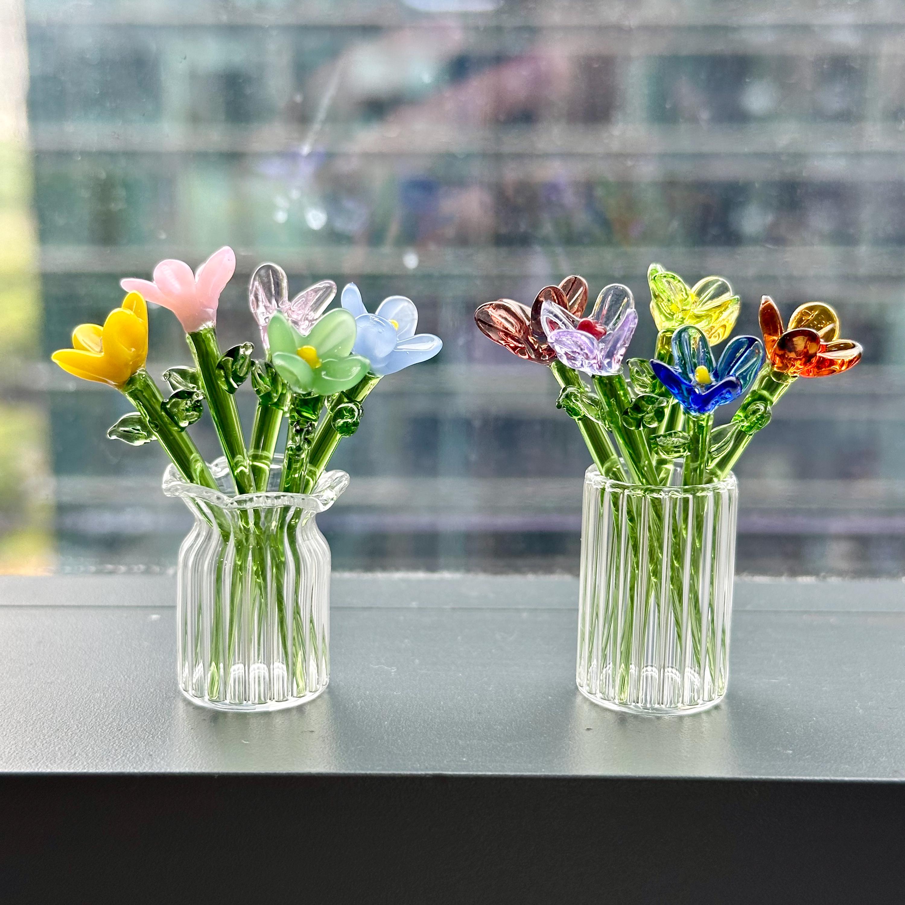 Mini Glass Flower Bouquet – Handmade Figurine Sculpture, Elegant Table ...