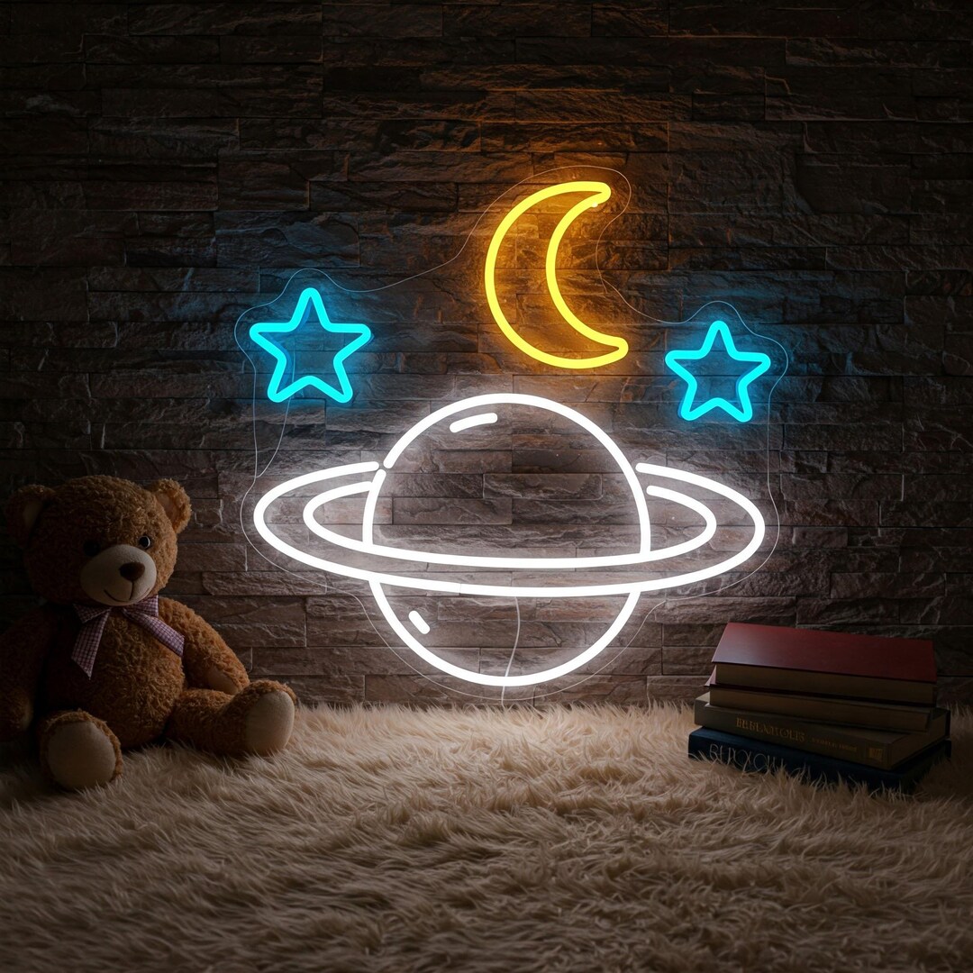 Planet Neon Sign, Moon and Stars Neon Sign, Space Neon Sign, Space ...