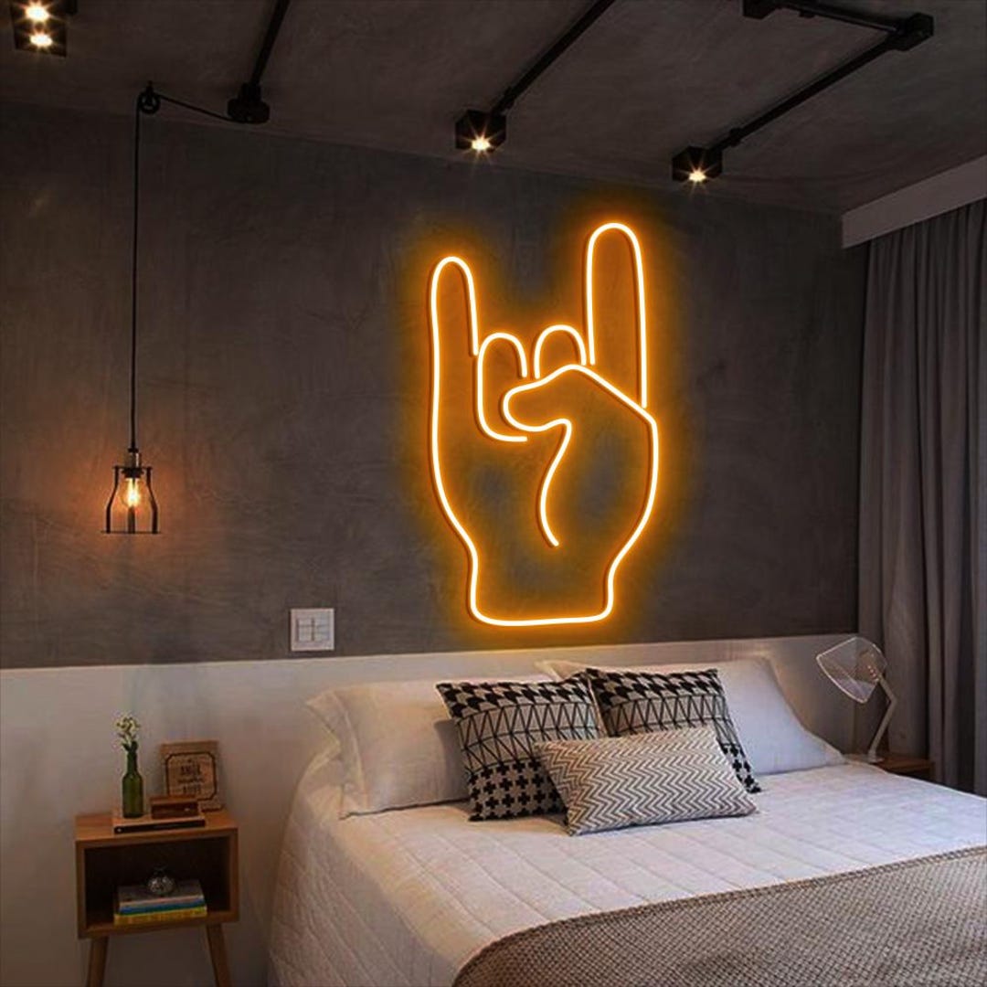 Hand Gesture Neon Sign, Rock on Hand Neon Sign Light, Rock Neon Sign ...