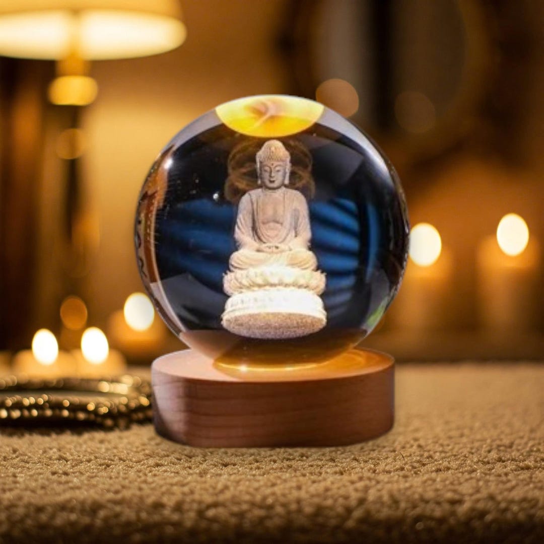 3D Buddha Crystal Ball Lamp, Engraved Buddha Light, Buddha Statue ...