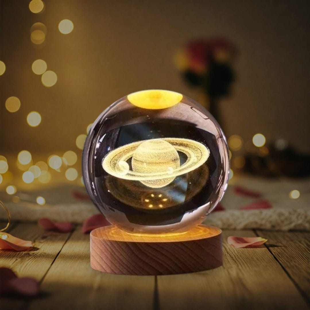 3D Saturn Crystal Ball Lamp, Saturn LED Crystal Ball Lamp, Galaxy Night ...