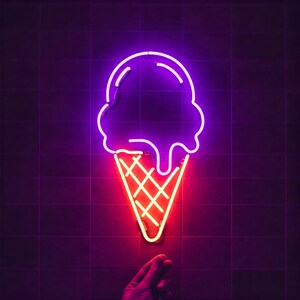 Ice Cream Neon Sign, Neon Ice Cream Cone Light, LED Light Cafe, Kitchen ...