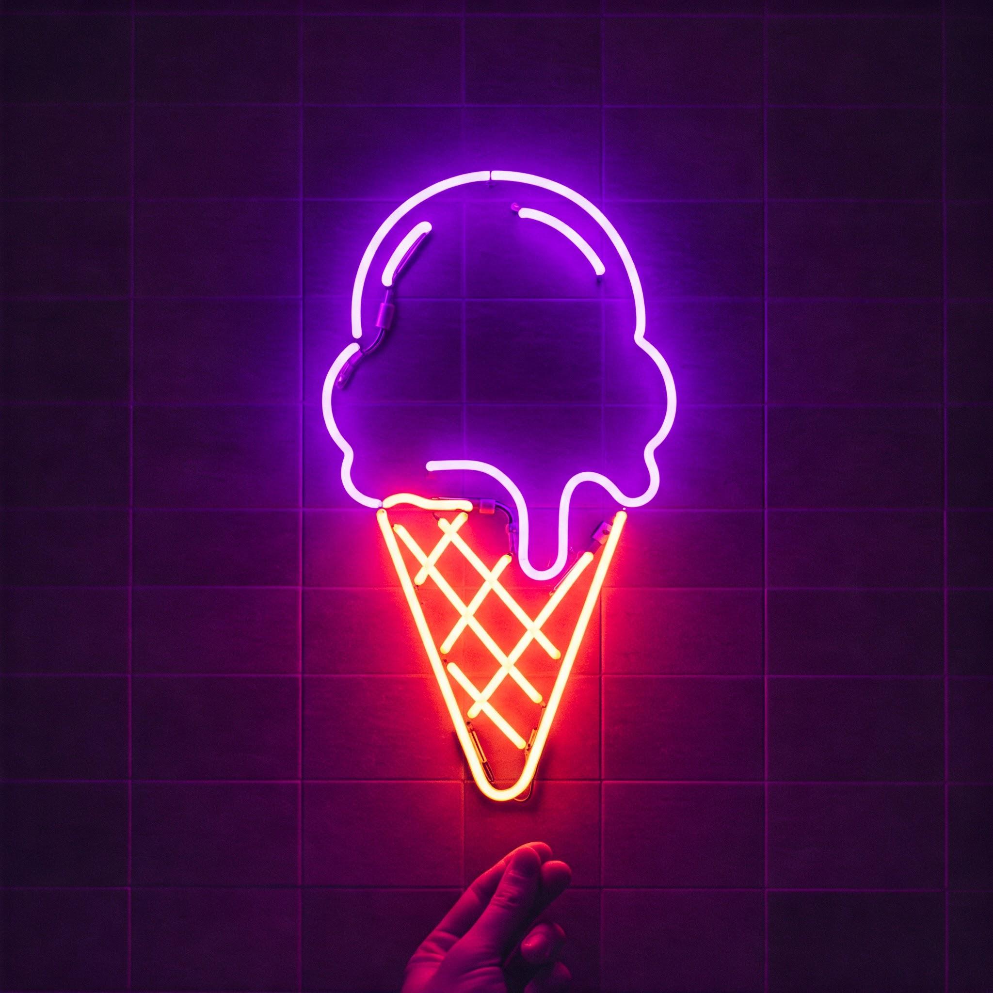 Ice Cream Neon Sign, Neon Ice Cream Cone Light, LED Light Cafe, Kitchen ...