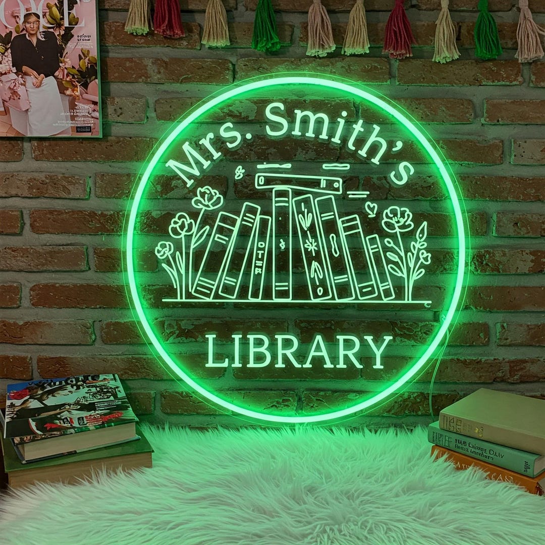 Personalized Library Neon Sign, Custom Name Neon Light, Book Lover Gift ...