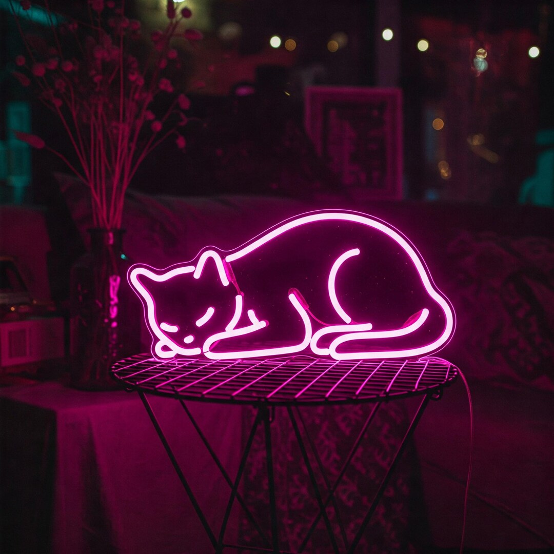 Cat Neon Sign, Neon Cat Light, Sleeping Cat Neon Sign, Cute Sleeping ...