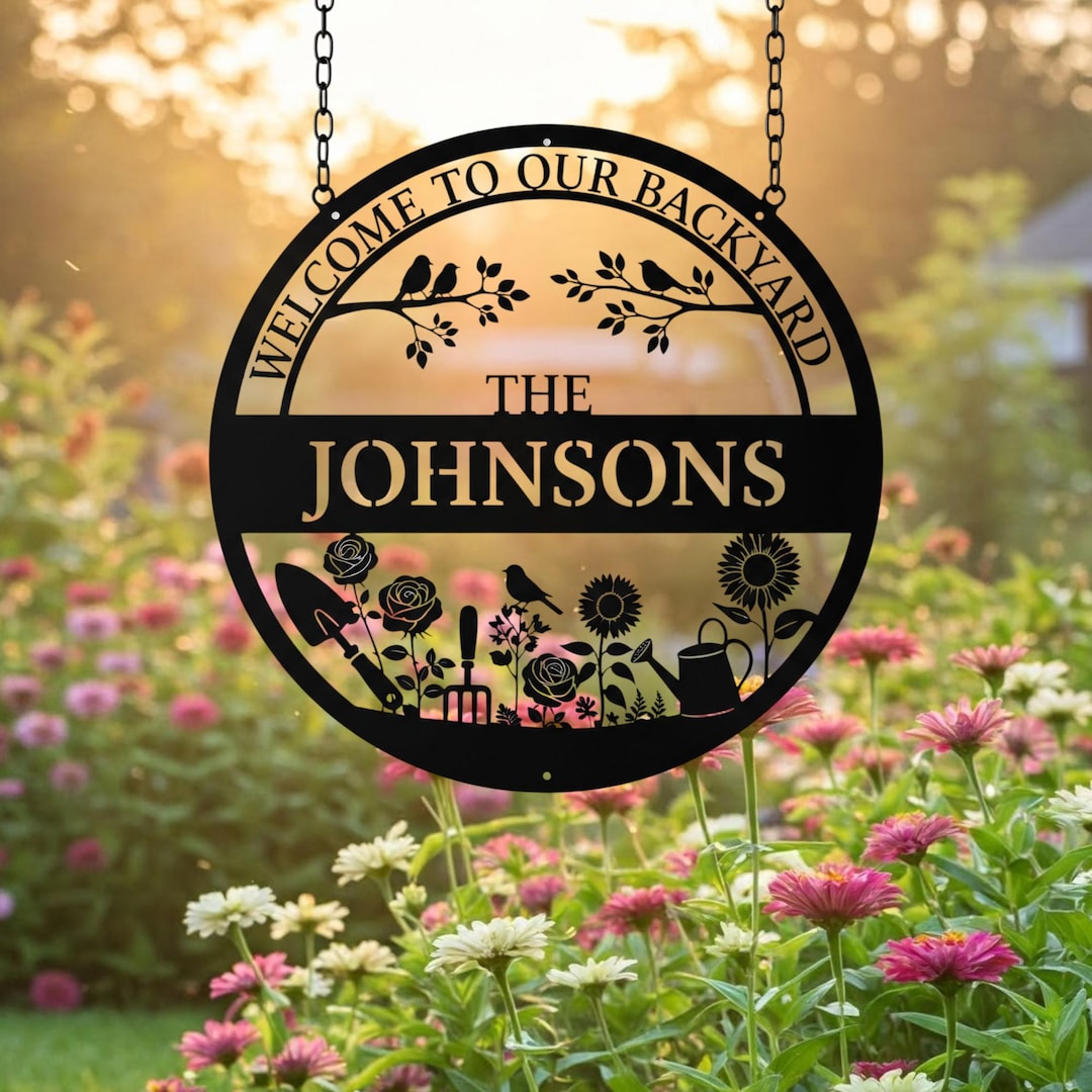 Metal Garden Sign Custom Name, Custom Backyard Garden Sign Metal ...