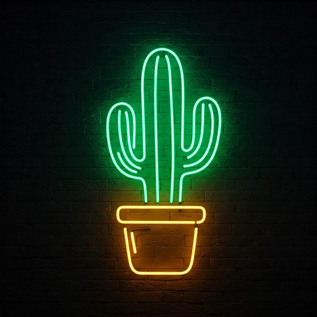 Potted Cactus Neon Sign, Cactus Neon Light, Desert Theme Decor, Cactus ...