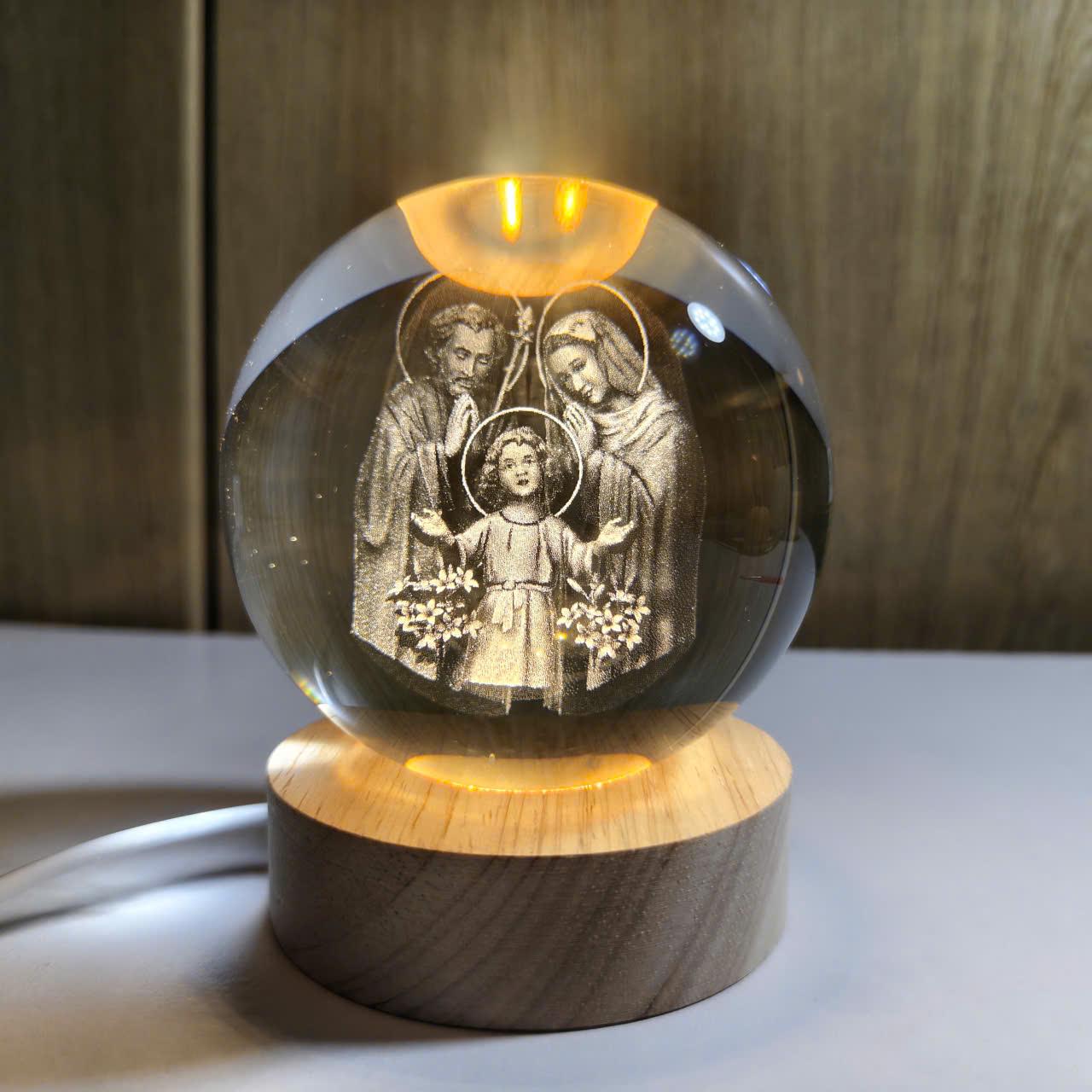 3D Crystal Holy Family Night Light, Engraved Holy Family Crystal Ball ...