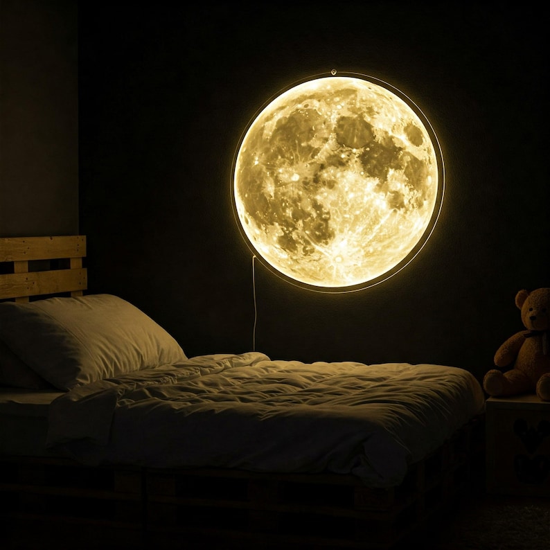 Moon Neon Sign, UV Printed Moon LED Wall Light, Moon LED Light, Full ...