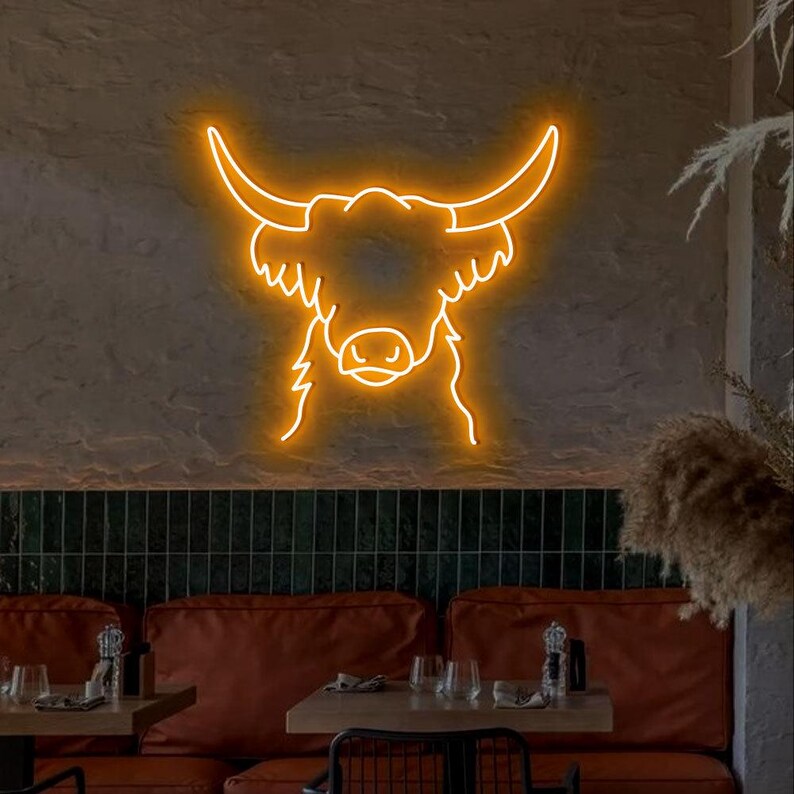Highland Cow Neon Sign, Farm Animal LED Light, Highland Cow Wall Art ...