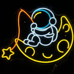 Astronaut Neon Sign, Astronaut on Moon Neon LED Light, Space Neon Art ...