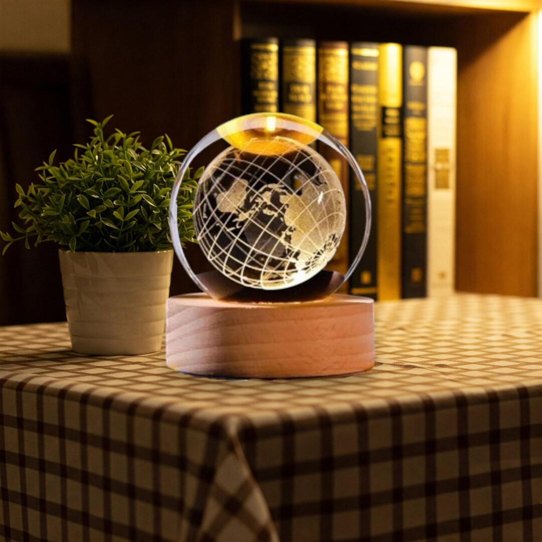 Earth 3D Engraved crystal Ball Night Light, Earth Night Light, World ...