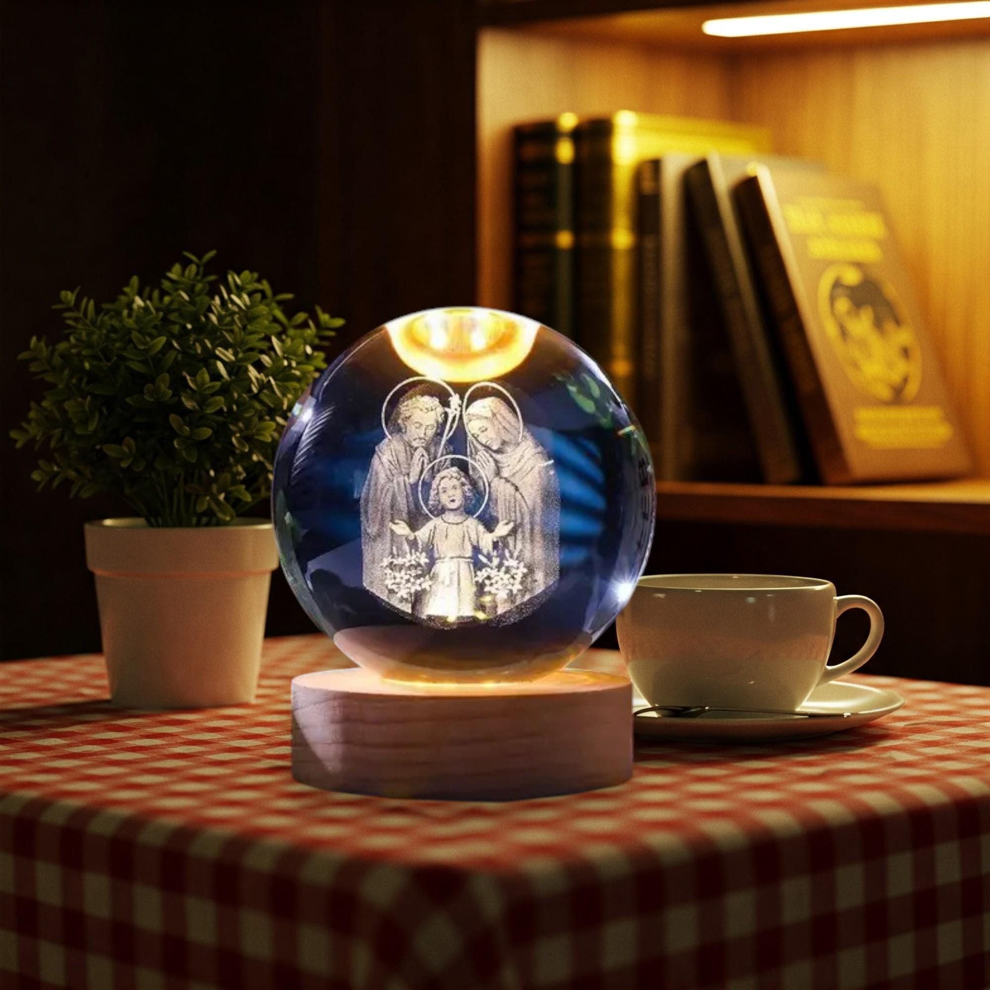3D Crystal Holy Family Night Light, Engraved Holy Family Crystal Ball ...