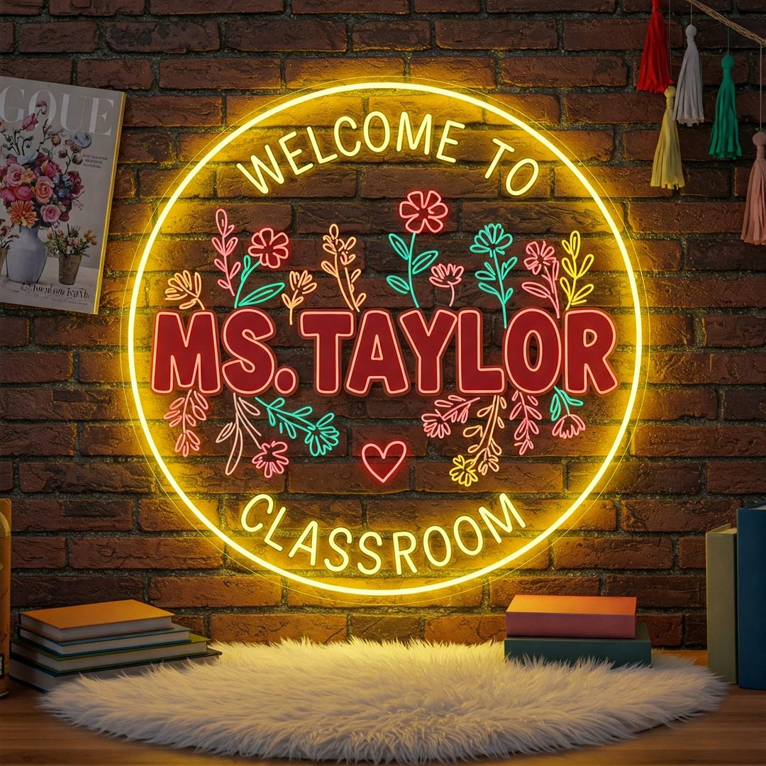 Custom Name Teacher Sign, Welcome Classroom Neon Light, Teacher Neon ...