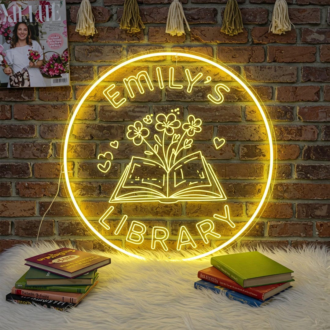 Personalized Library Neon Sign, Custom Name Neon Sign, Library LED ...