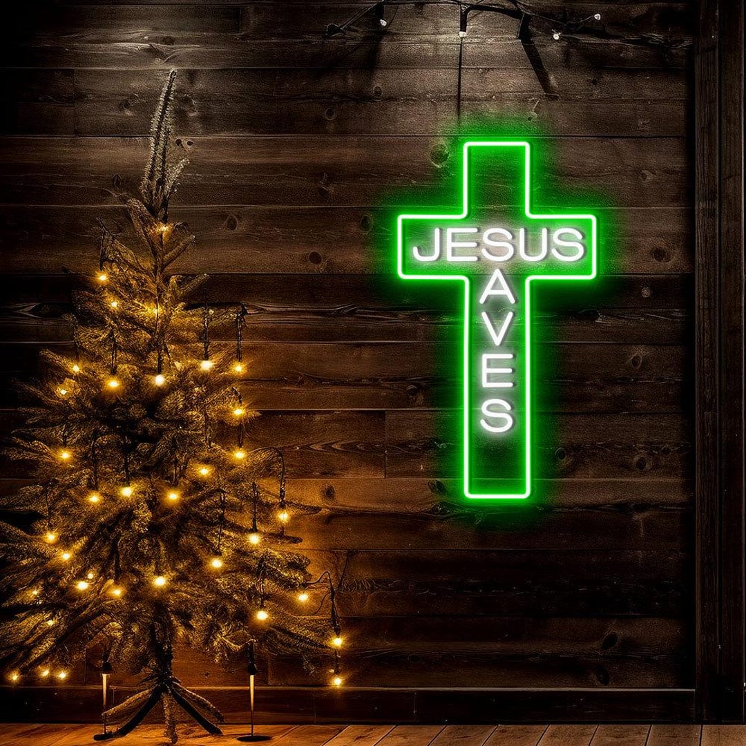 Cross Jesus Neon Sign, Jesus Saves Christian Led Neon Sign, Holly Cross ...