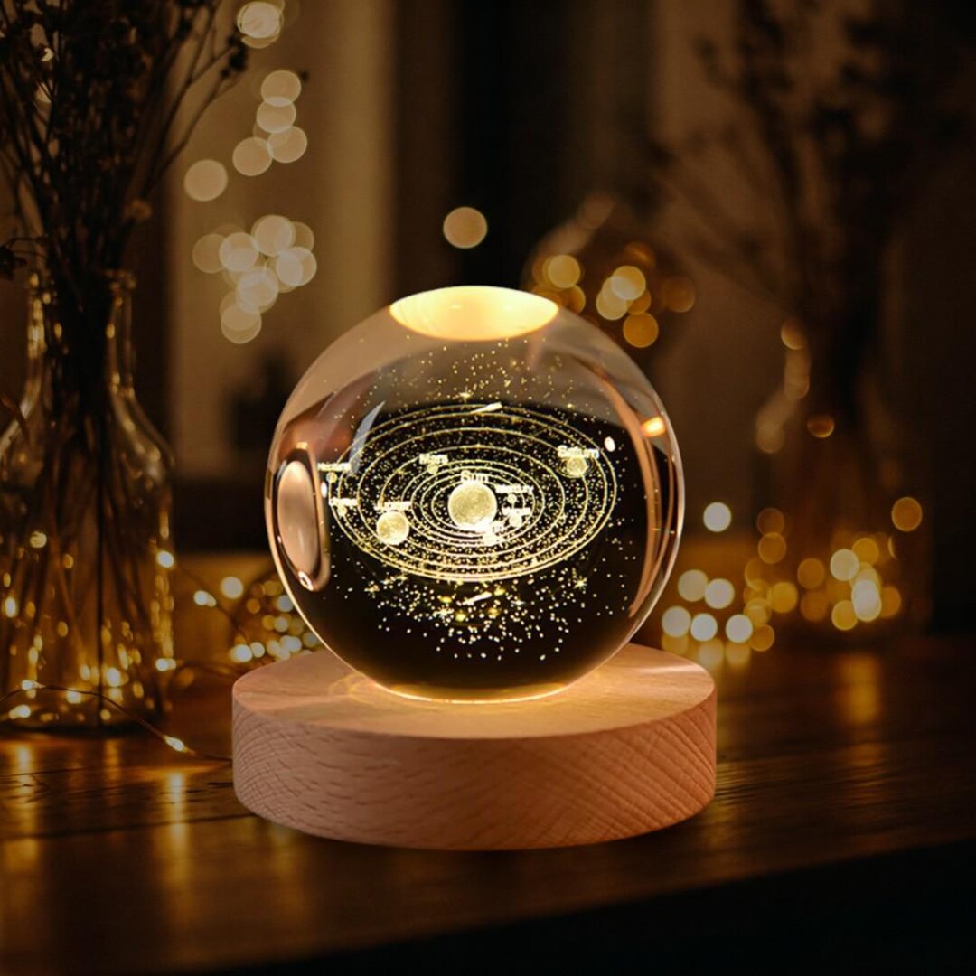 Solar System Crystal Ball Night Light, 3D Engraved Galaxy LED Lamp ...