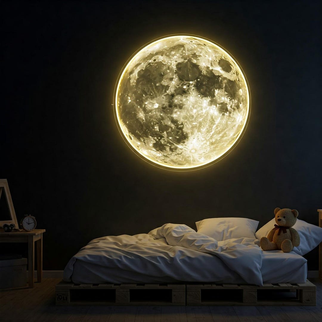Moon Neon Sign, UV Printed Moon LED Wall Light, Moon LED Light, Full ...