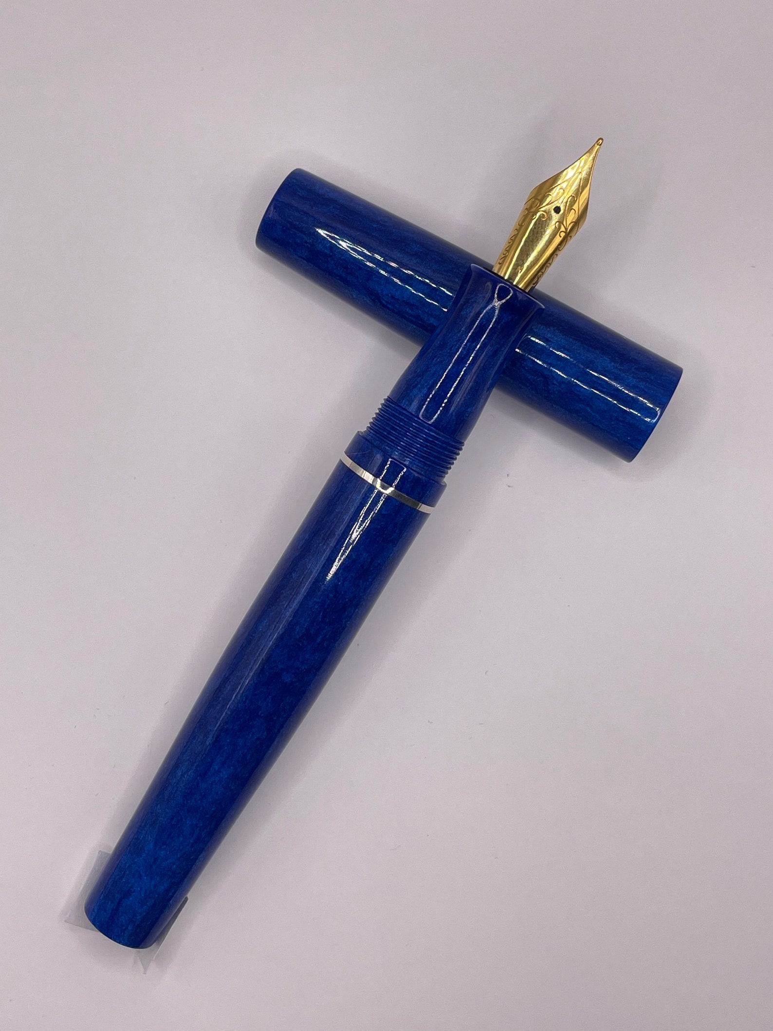Custom Blue Sapphire Fountain Pen With Nickel Silver Accent - Etsy