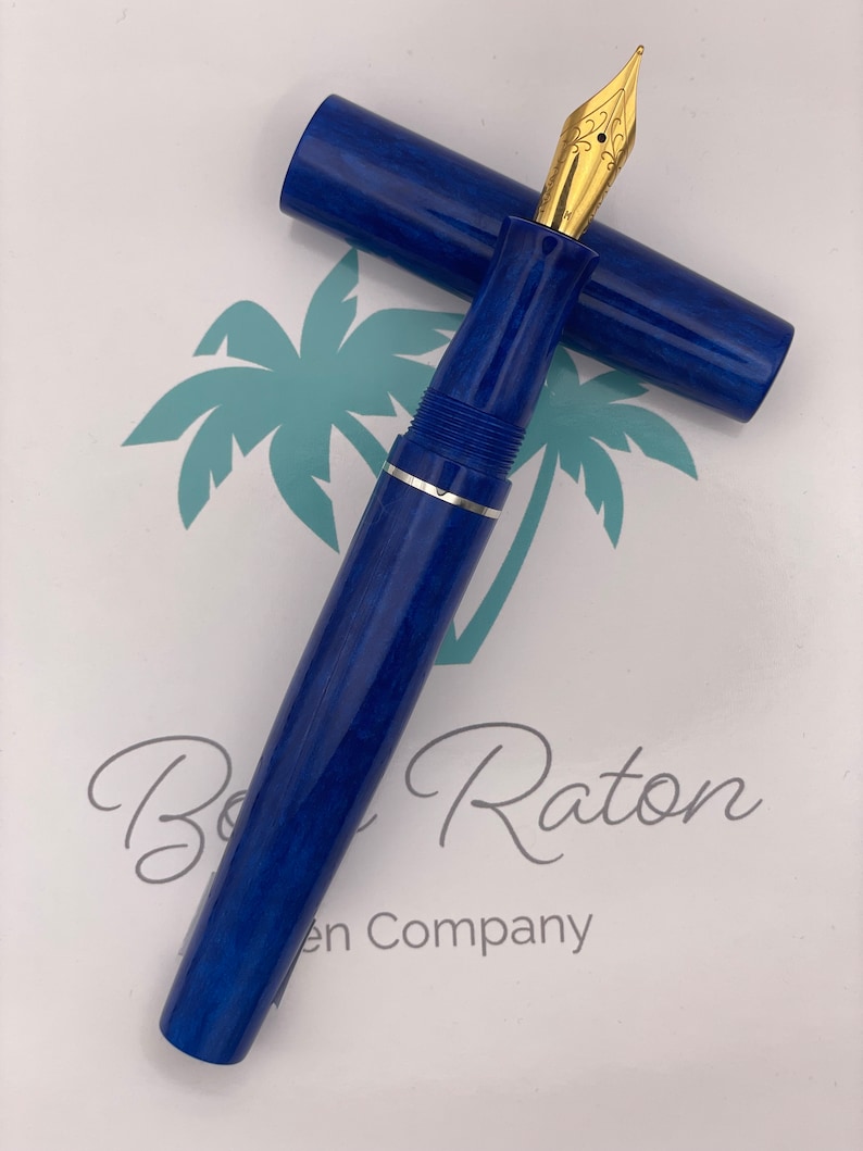Custom Blue Sapphire Fountain Pen With Nickel Silver Accent - Etsy
