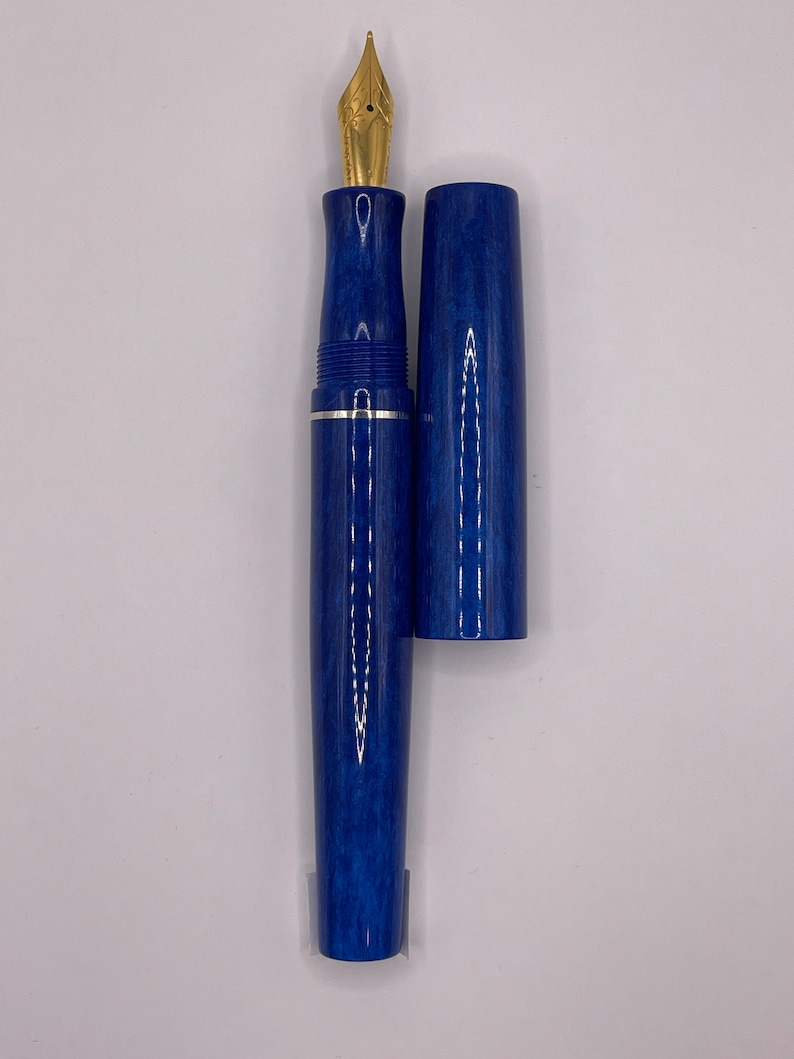 Custom Blue Sapphire Fountain Pen With Nickel Silver Accent - Etsy