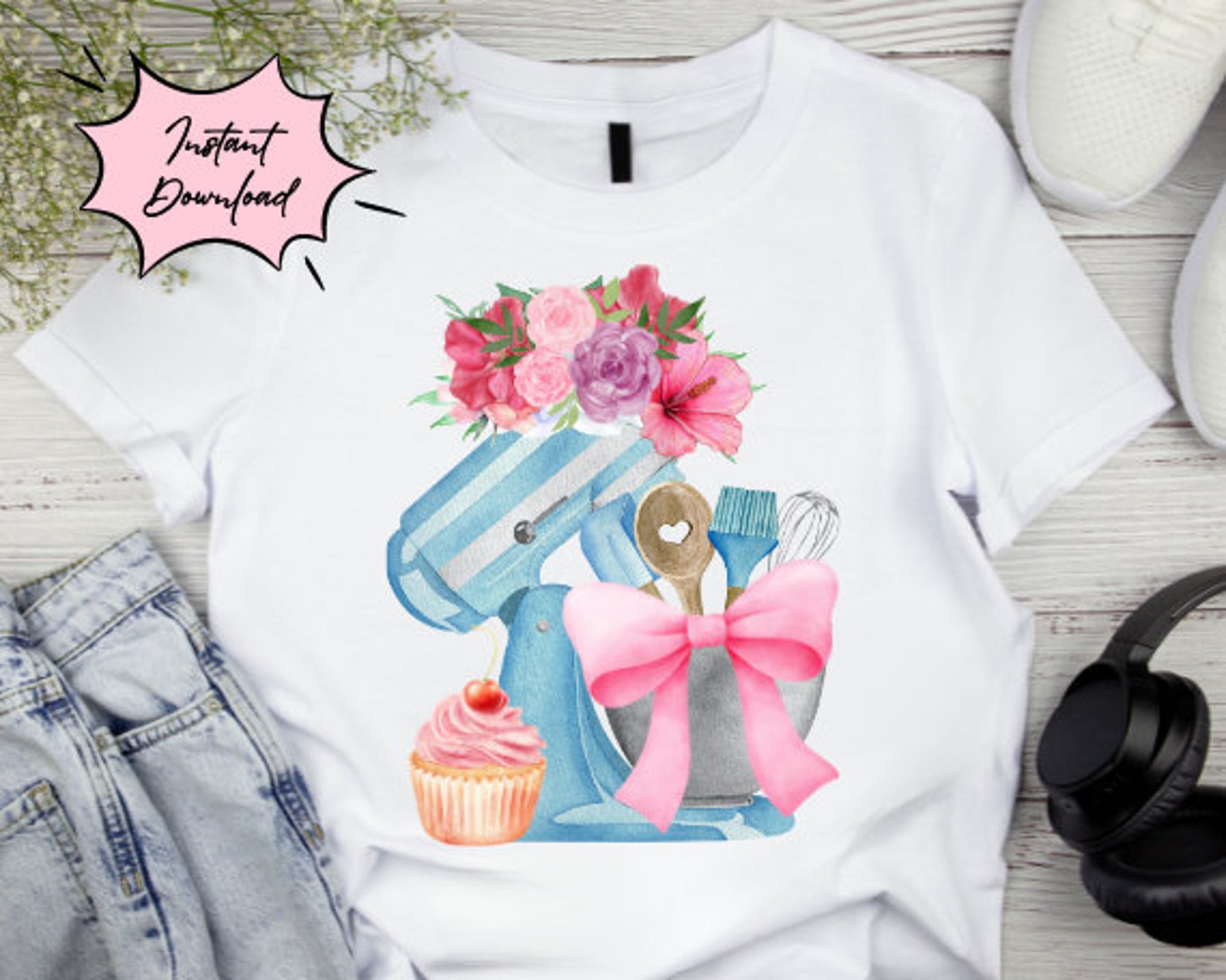 Coquette Floral Baking Mixer Instant Download Watercolor PNG File for ...