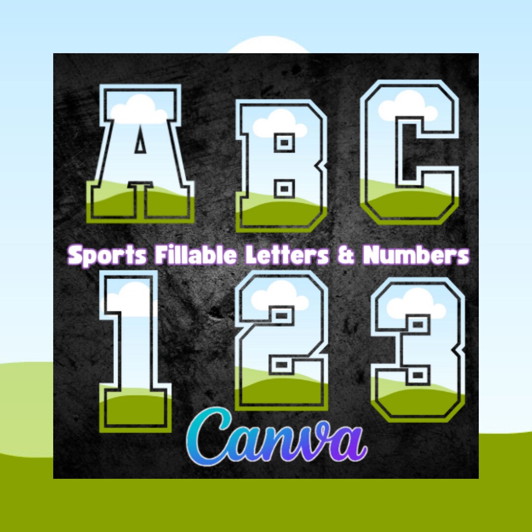 Sports Theme Fillable Frame Letters and Numbers With Border for Canva ...