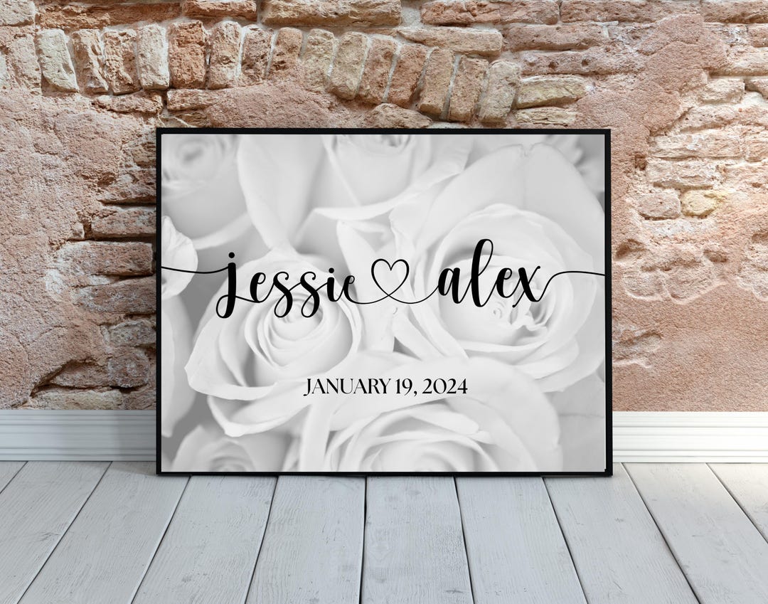 Custom Wedding Couple Names Print: Elegant Script, Heart, Date (digital ...