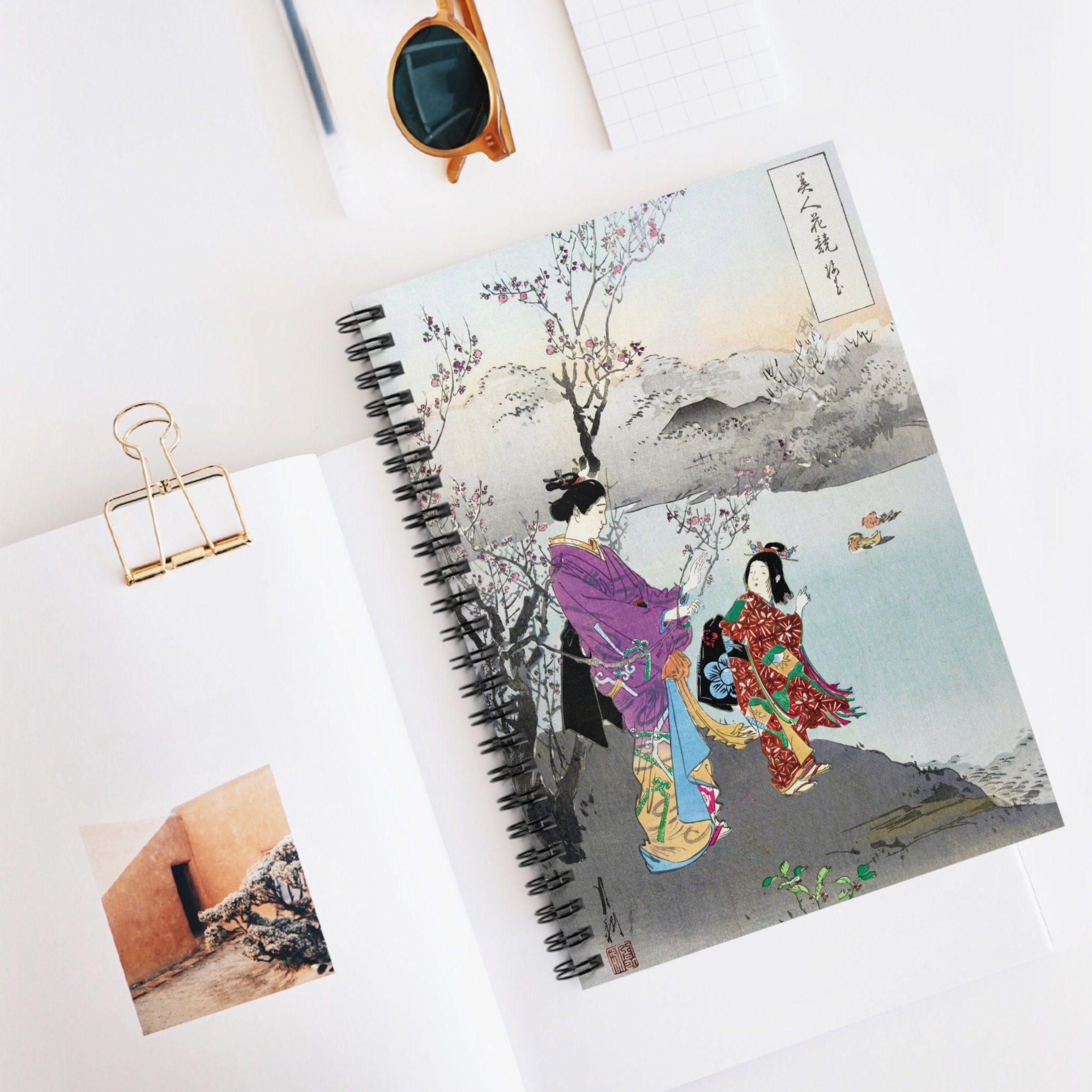 Woman and Daughter Japanese Artwork Reading Spiral Notebook - Etsy