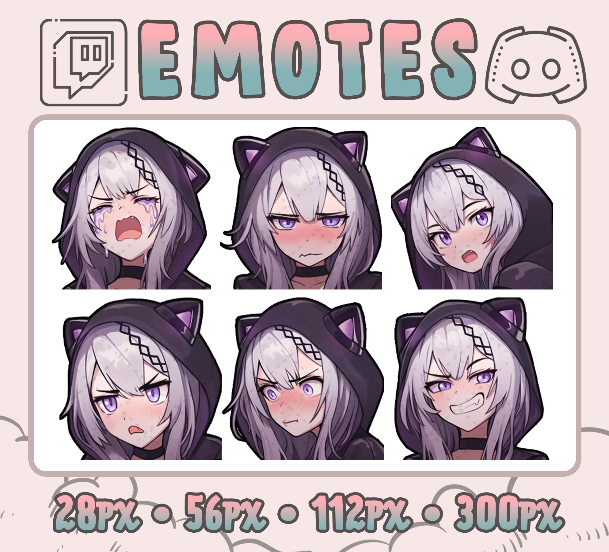 Gamer Cat Girl Twitch and Discord Emotes | 6 Emojis for Streamers ...