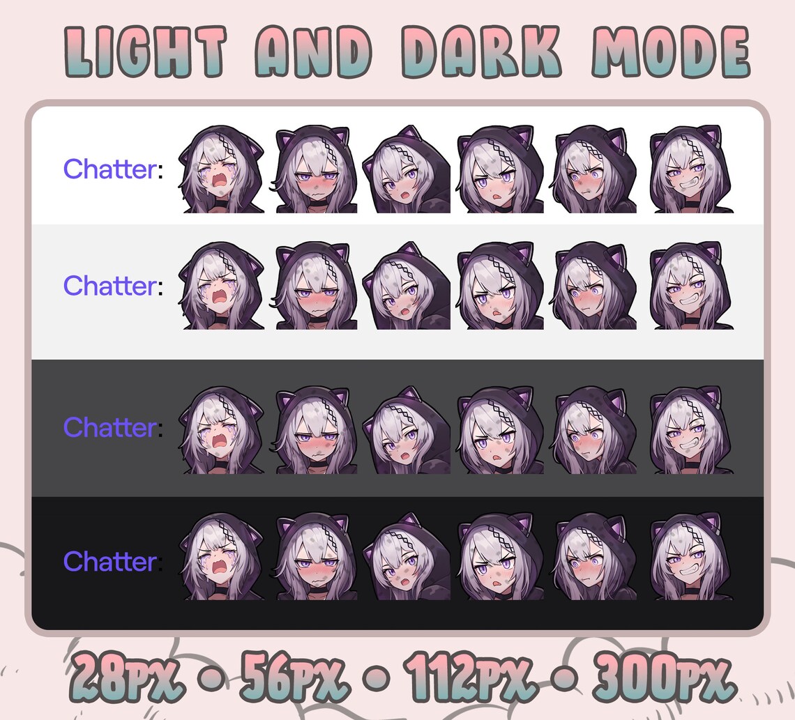 Gamer Cat Girl Twitch and Discord Emotes | 6 Emojis for Streamers ...
