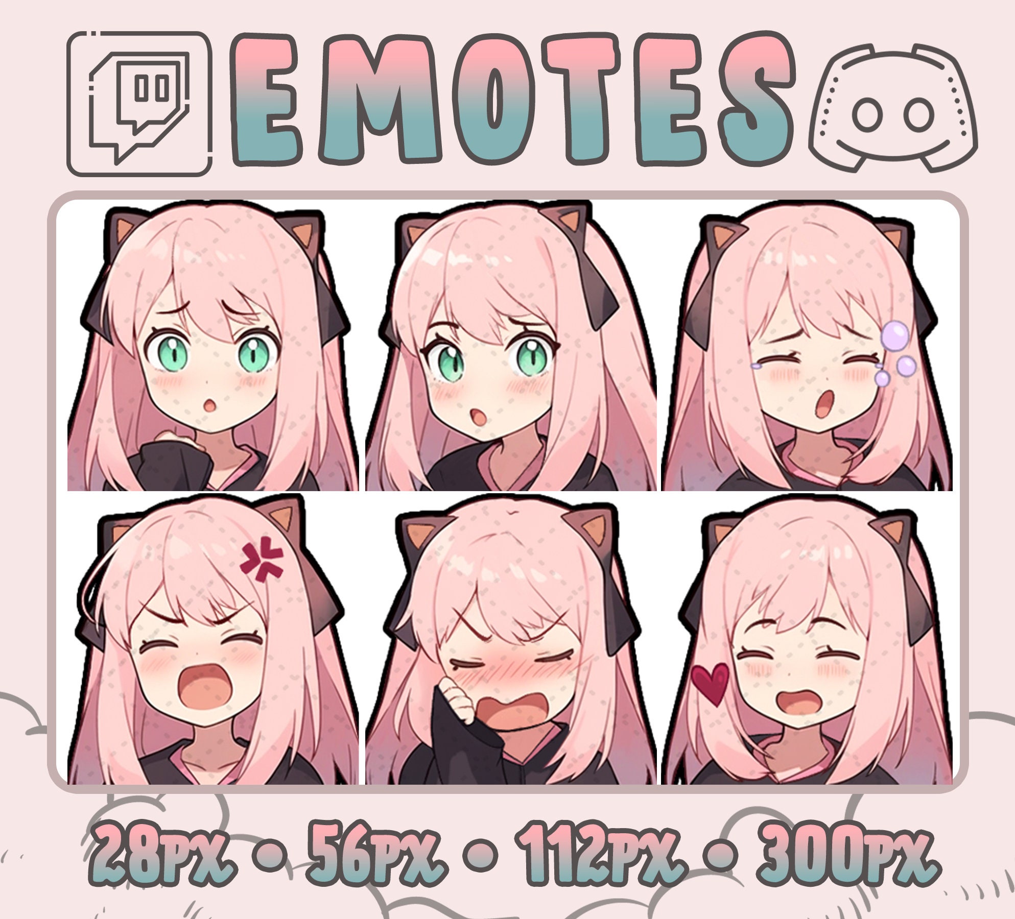Anime Girl Twitch and Discord Emotes | 6 Emojis for Streamers | Emotes ...