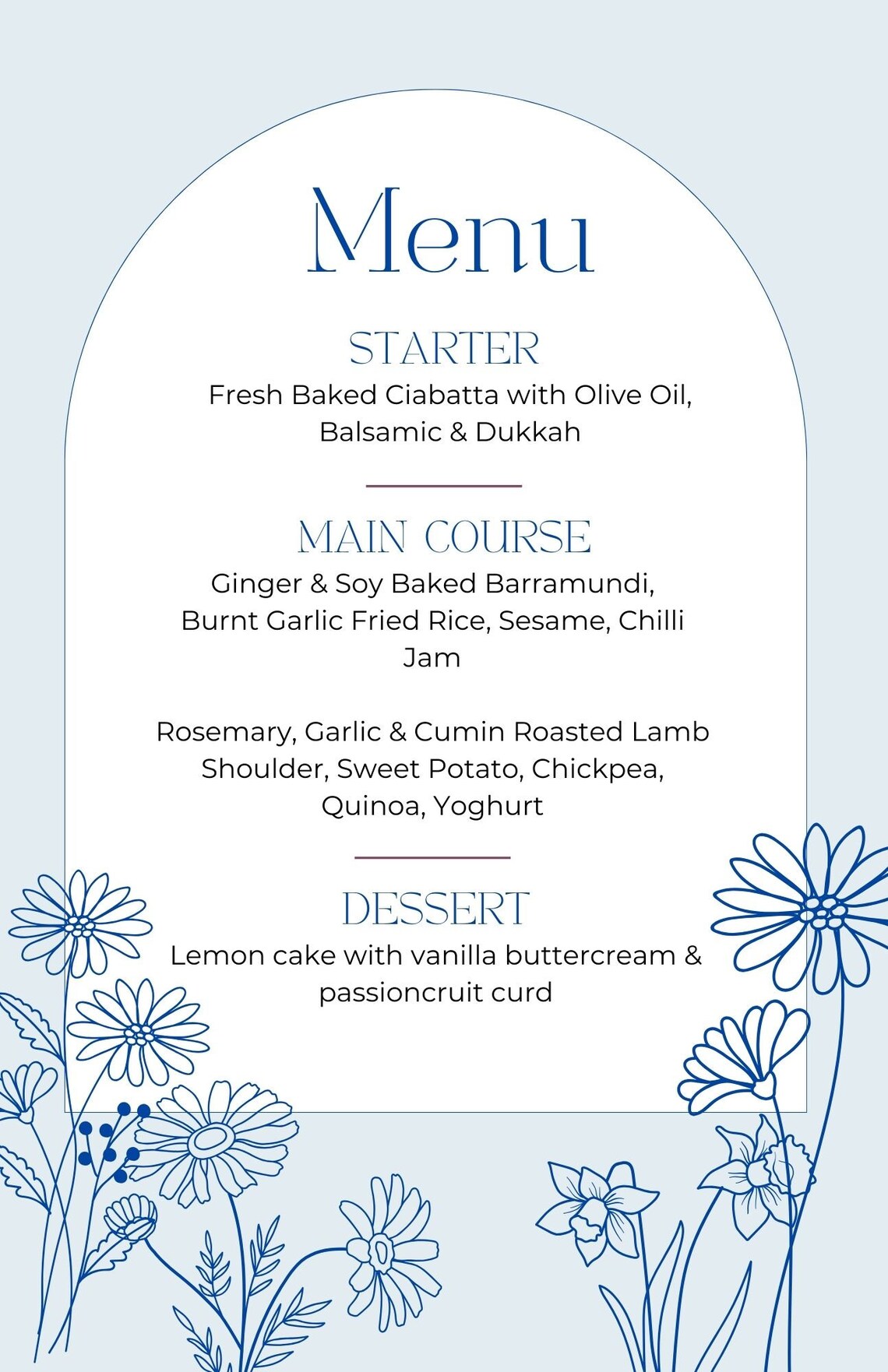 Blue Daisy Menu | Garden Party Menu | Bridal Party Menu | Modern - Etsy