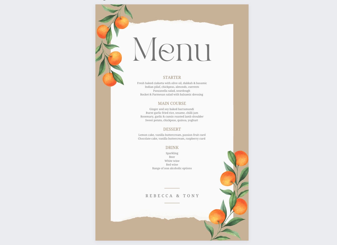 Modern Wedding Menu | Spring Menu | Vintage Style Menu | Restaurant ...