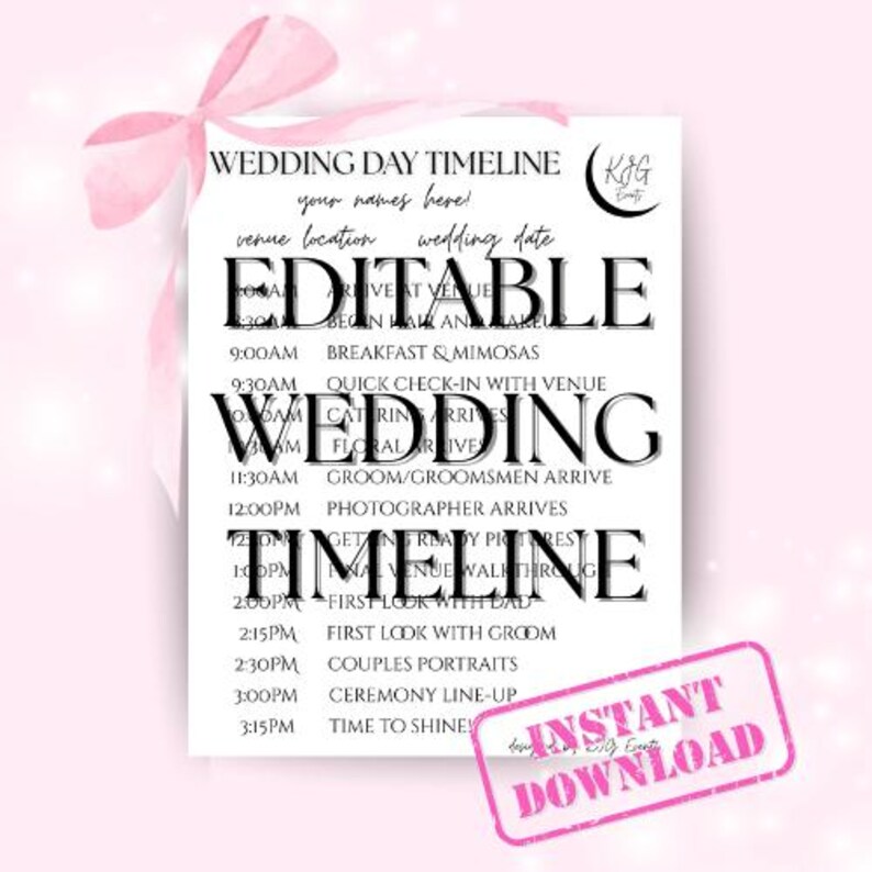 Editable Wedding Day Timeline Template | Printable Schedule | Canva ...