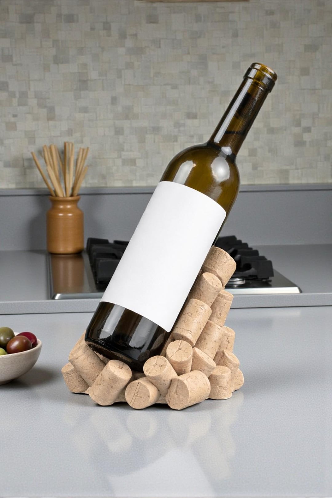 Cork Stack Wine Bottle Holder | Rustic Bar Decor - Etsy