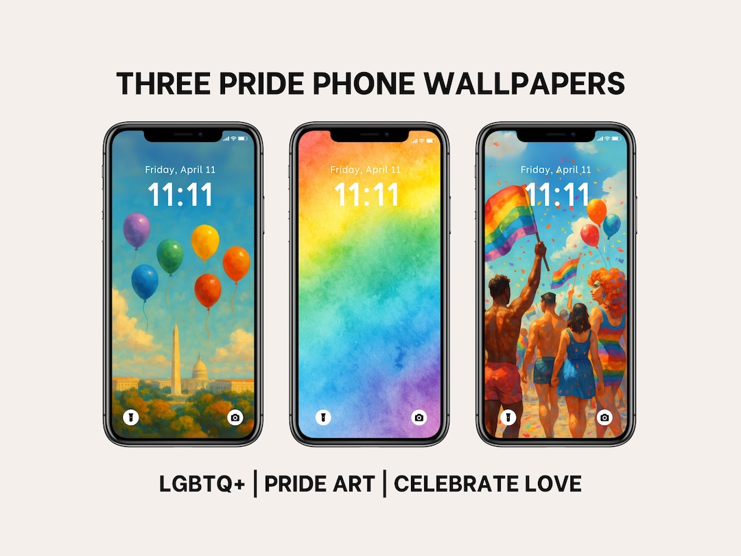 Pride Phone Wallpaper Set – Rainbow Watercolor, DC Balloons (3 Digital ...