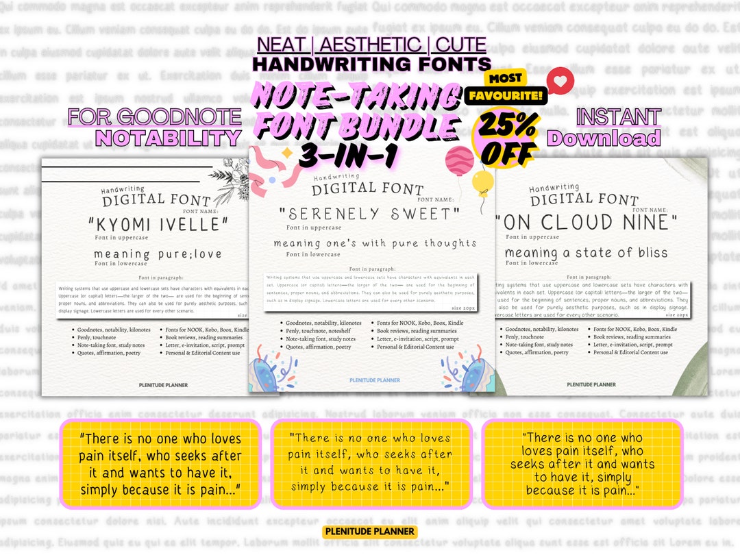 3 in 1 BUNDLE Handwriting Font Use for Goodnotes Notability Kilonotes ...
