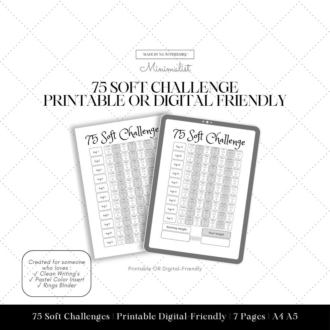 75 Day Soft Challenge Tracker Printable Minimalist Tracker A4 & A5 ...