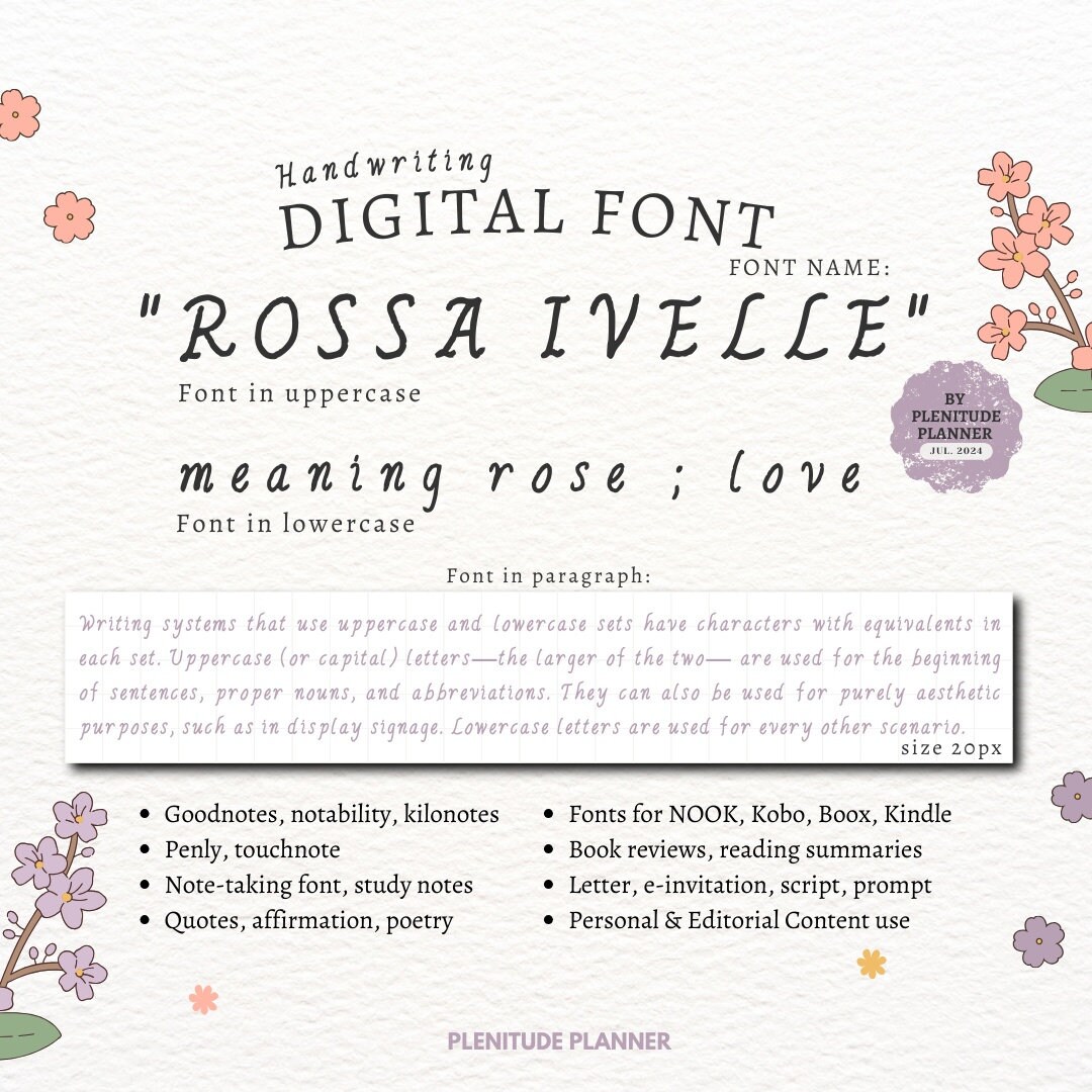 Rossa Ivelle Handwriting Font: Digital Note-taking (OTF TTF File) - Etsy