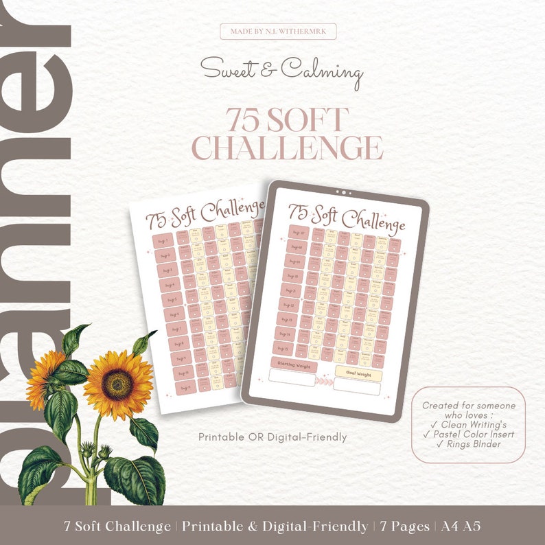75 Day Soft Challenge Tracker Printable Potrait A4 & A5 Sizes Instant ...