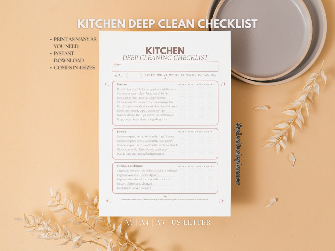Kitchen Deep Clean Checklist Instant Download Printable in A3, A4, A5 ...