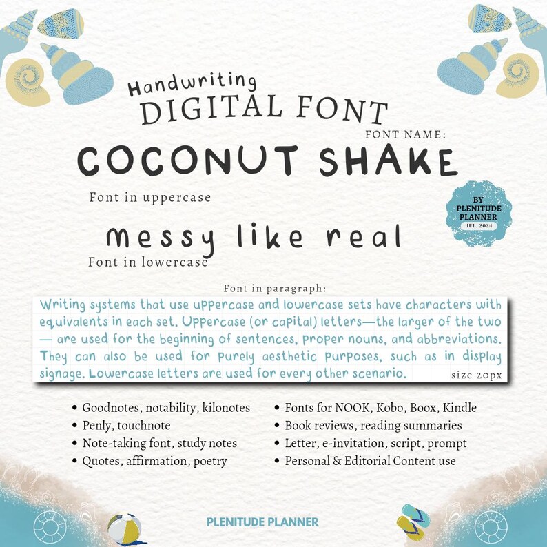 Coconut Shake Handwriting Font: Digital Note-taking (.OTF .TTF Files ...