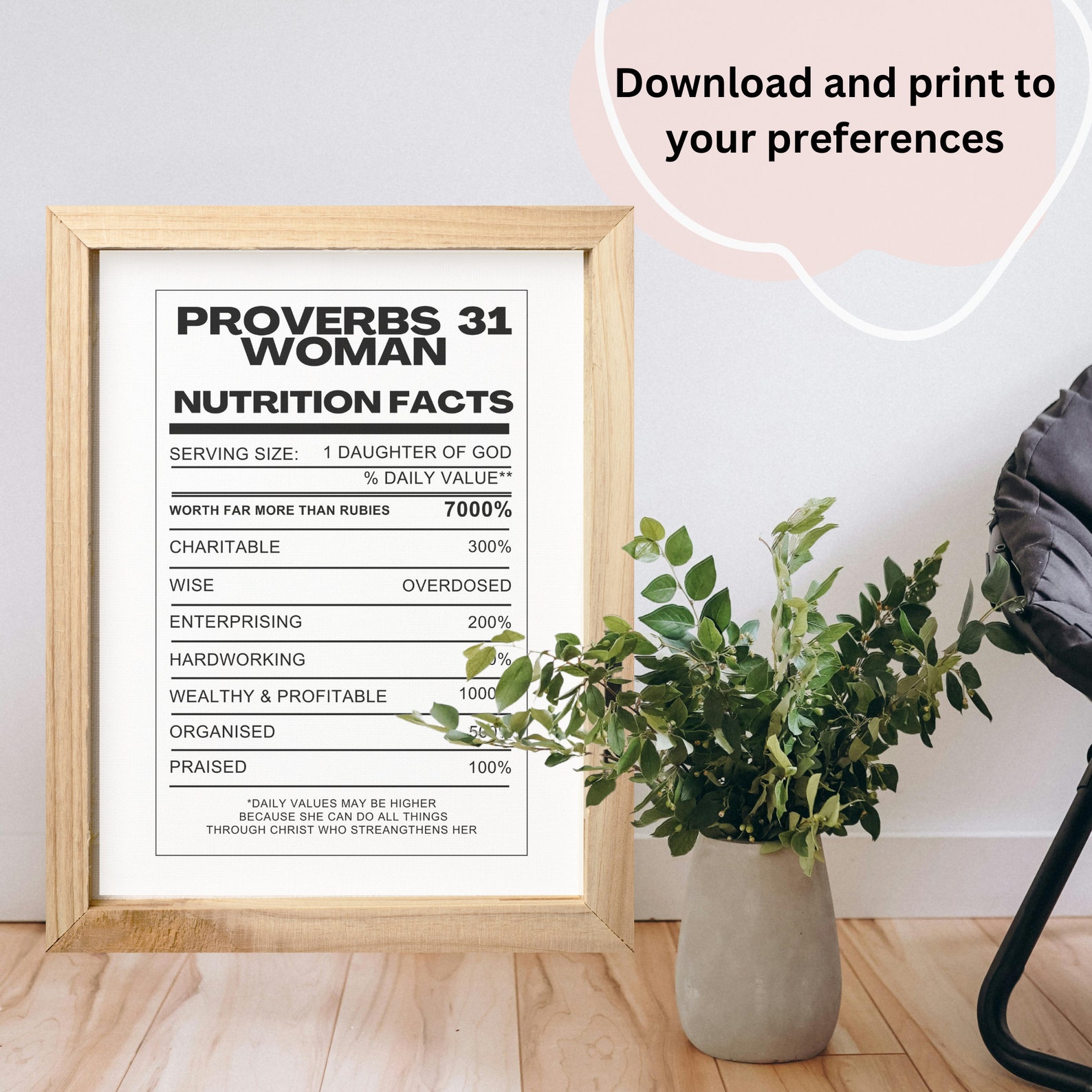 Proverbs 31 Nutrition Facts Printable Art - Etsy