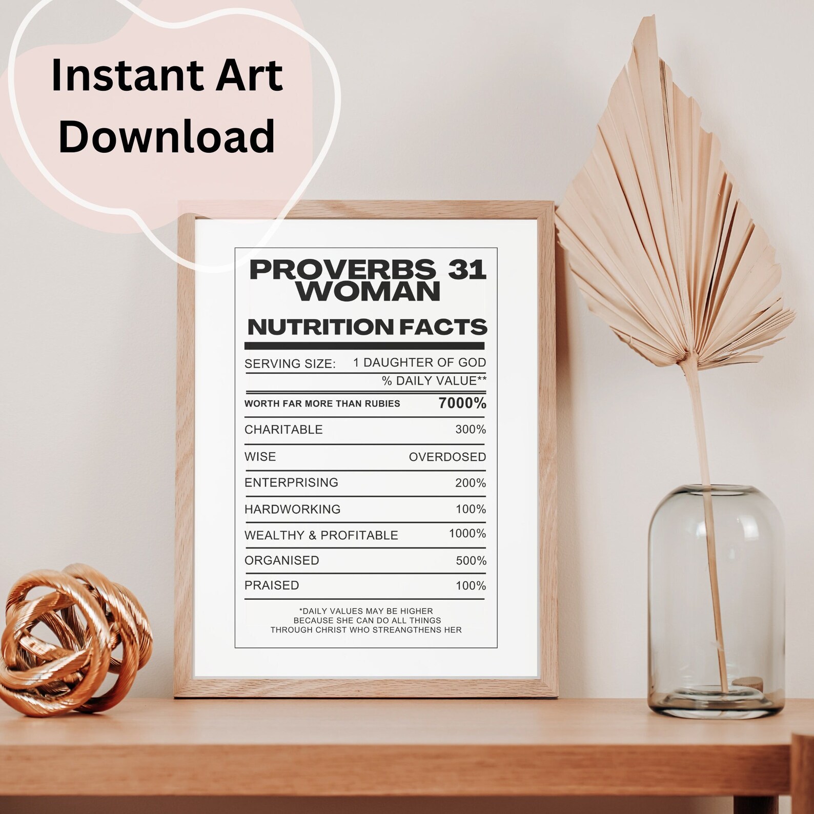 Proverbs 31 Nutrition Facts Printable Art - Etsy